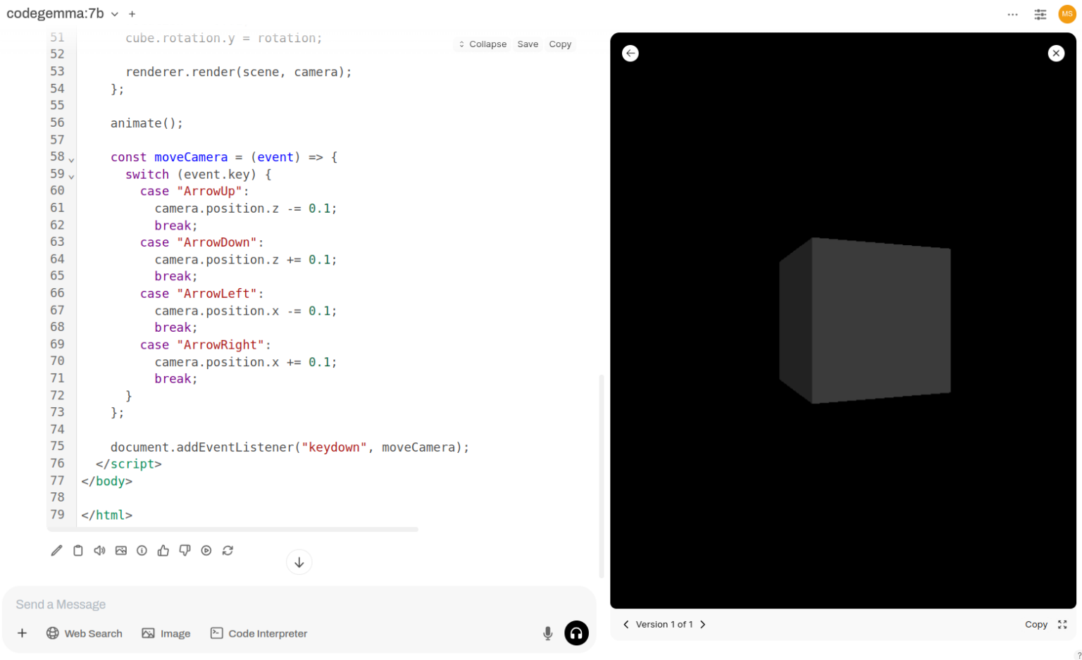 Code generation and artifacts preview with WebUI and codegemma:7b ...